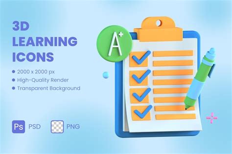 Premium Psd 3d Icon Illustration Exam Clipboard Results Checklist