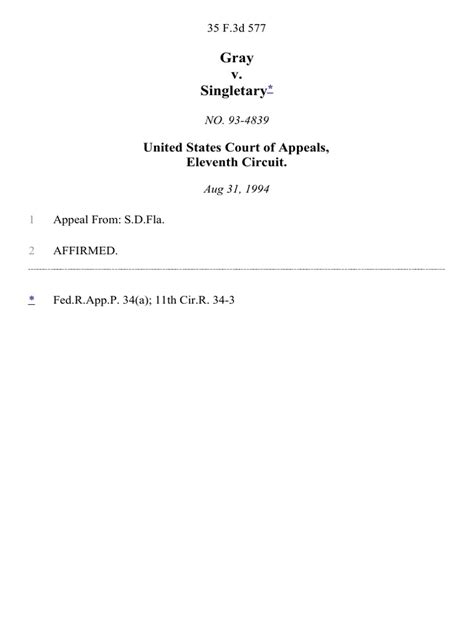 Gray V Singletary 35 F 3d 577 11th Cir 1994 Pdf United States