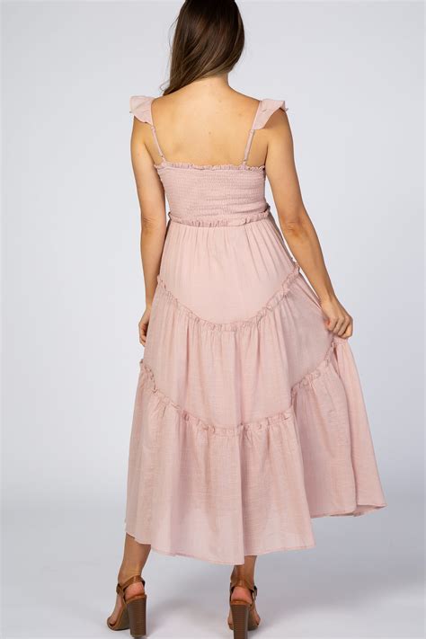 Light Pink Smocked Ruffle Accent Maternity Dress Pinkblush