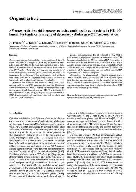 Pdf All Trans Retinoic Acid Increases Cytosine Arabinoside