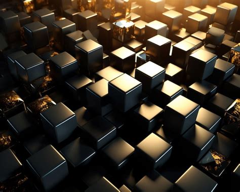 Premium Ai Image Black Cubes On A Dark Background With A Yellow Light