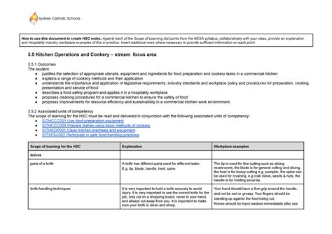 Hospitality Hsc Notes Kitchen Operations And Cookery Stream How To