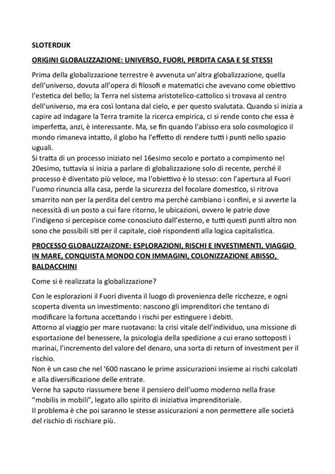 Riassunto Sloterdijk Farinelli Harey Docsity