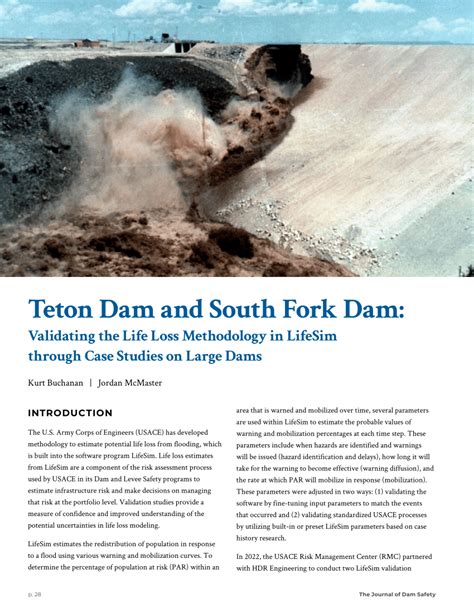 Pdf Teton Dam And South Fork Dam Validating The Life Loss Methodology In Lifesim Through Case