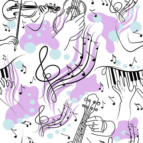 Seamless Pattern Of Hands With Musical Instruments Hand Drawn Doodle Ukulele Violin Piano