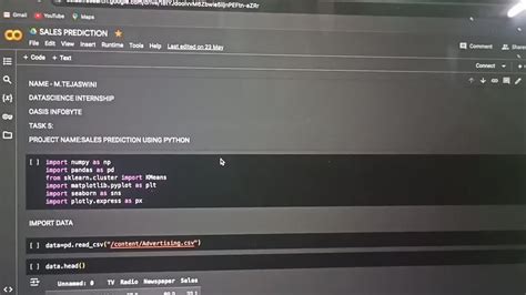 Video Muddana Tejaswini On Linkedin Task 5 Sales Prediction With