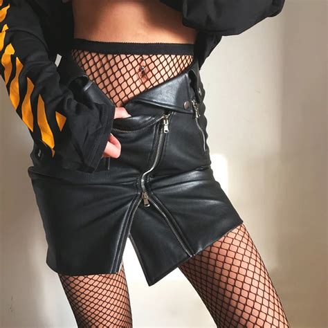 2017 Spring Autumn Sexy Womens Pu Leather Skirtsladies Zipper Short