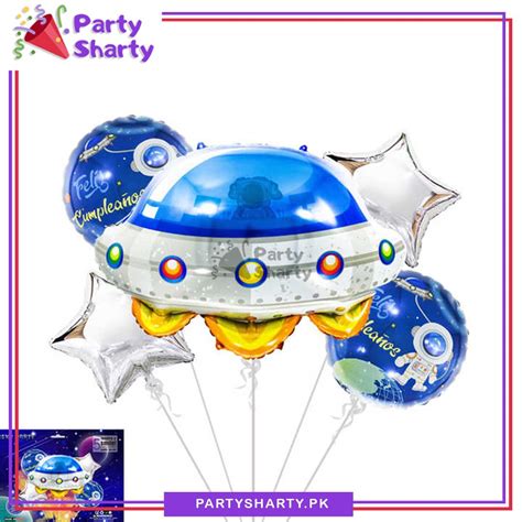 5pcsset Ufo Spaceship Shaped Theme Foil Balloons For Space Theme Birt