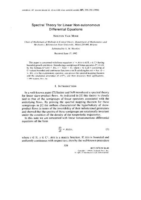 Pdf Spectral Theory For Linear Non Autonomous Differential Equations