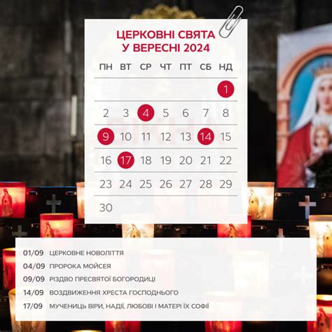 Церковний календар на вересень 2024 усі свята за новим стилем