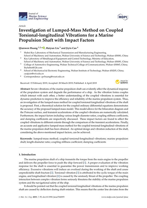 Pdf Investigation Of Lumped Mass Method On Coupled Torsional Longitudinal Vibrations For A