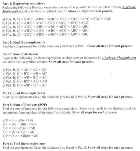 Solved Part Expression Reductions Reduce The Following Chegg