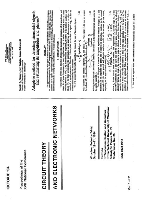 Pdf Adaptive Method For Detecting Sinusoidal Signals And Estimating Its Amplitudes And Phases