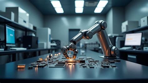 A Robotic Arm Assembling Electronic Components In A Minimal High Tech