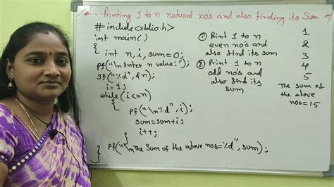 C Language Natural Numbers And Its Sum In C Both In Telugu And