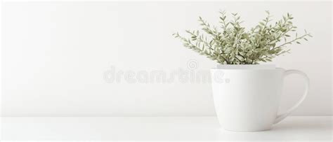 Small Green Plant Growing In A White Cup On A White Surface Against A