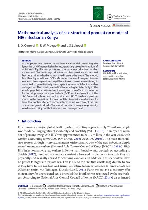 Pdf Mathematical Analysis Of Sex Structured Population Model Of Hiv