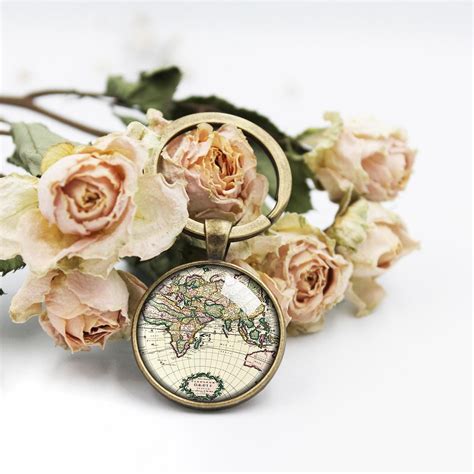 Vintage Map Keychain World Map Keyring World Map Key Ring Traveler