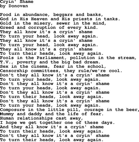 Donovan Leitch Song Cryin Shame Lyrics
