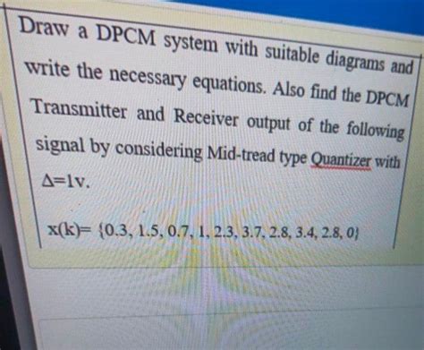 Draw A Dpcm System With Suitable Diagrams And Write Chegg