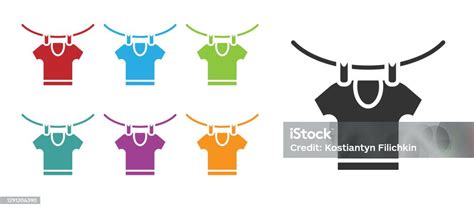 Black Drying Clothes Icon Isolated On White Background Clean Shirt Wash