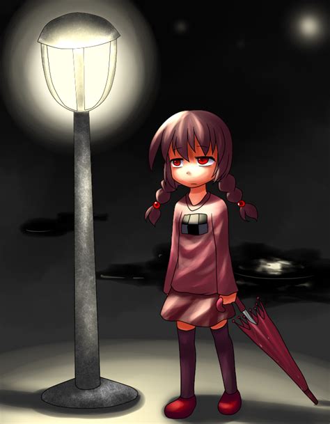 Safebooru Aosora Mizore Brown Hair Madotsuki Red Eyes Skirt Street