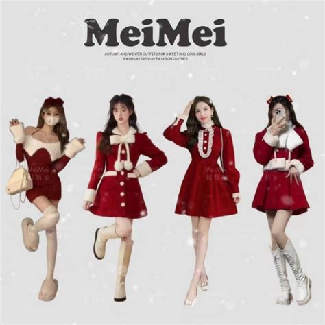 Meimei 聖誕節長袖洋裝 辣妹紅色洋裝 聖誕性感短裙 聖誕節服裝 新年紅色衣服 圣诞主题穿搭衣服 聖誕套裝 顯瘦洋裝 蝦皮購物