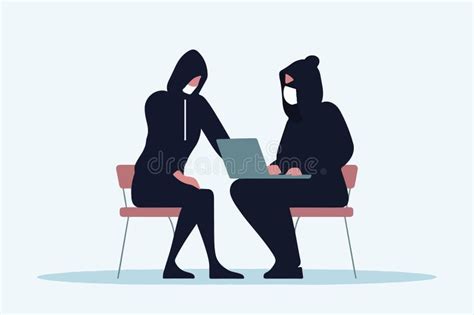 Woman Chatting With Male Hacker Online Scammer Man Communicating With