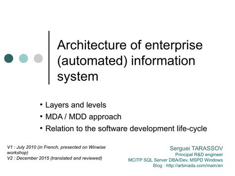 Pdf Architecture Of Enterprise Automated Information System Layers And Levels Mda Mdd