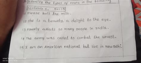 Ii Identify The Types Of Nouns In The Following Sentence S 5×15please