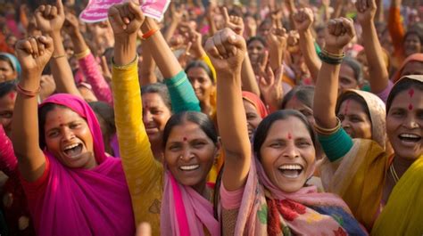 Group Of Women Raising Hands Together Premium Ai Generated Image