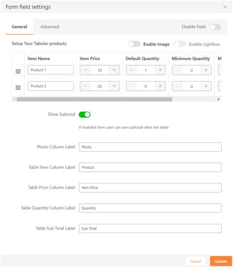how to add tabular product item fields in wordpress with paymattic