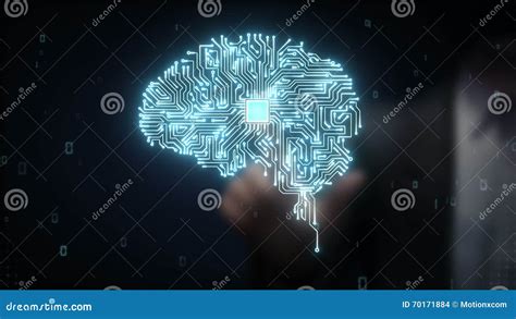 Businessman Touching Brain CPU Chip Grow Artificial Intelligence Stock