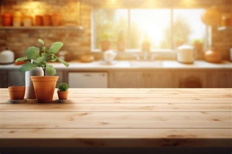 Premium Photo Wooden Table With Three Potted Plants