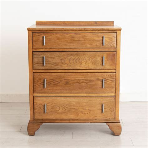 Art Deco Oak Chest Of Drawers With Original Handles
