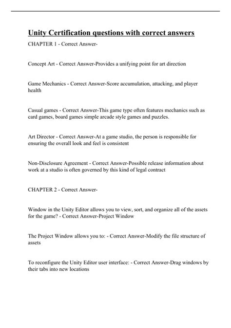 Unity Certification Questions With Correct Answers Unity