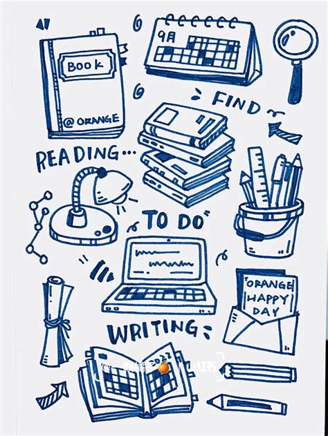 零基础手绘｜橘子插画｜文具｜简笔画｜涂鸦 花瓣网