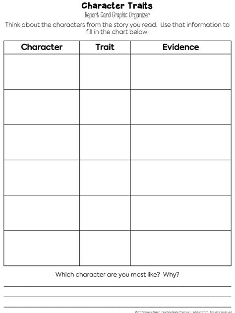 Character Trait Chart Graphic Organizer