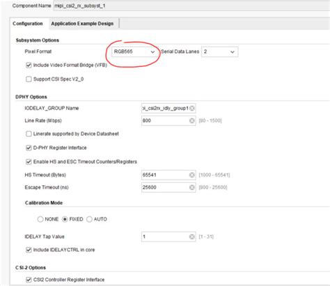 Mipi Csi 2 Rx Subsystem Rgb565 Format Settings