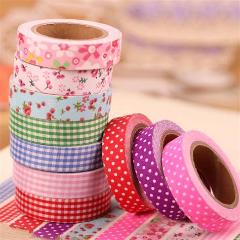 5 Pcs Lot DIY Cute Decorative Adhesive Tape Flower Dot Grid Striped Making Sticky Fabric Lace