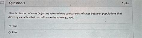 Solved Standardization Of Rates Adjusting Rates Allows Comparisons