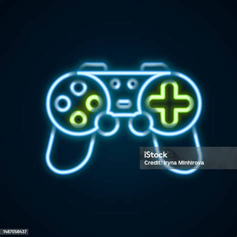 Glowing Neon Line Gamepad Icon Isolated On Black Background Game Controller Colorful Outline