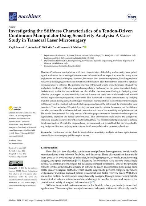 Pdf Investigating The Stiffness Characteristics Of A Tendon Driven Continuum Manipulator Using