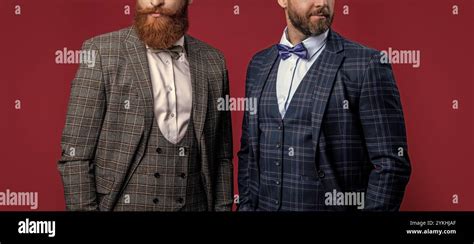 Studio Shot Of Cropped Men Wearing Bowtie And Tux Elegant Men In Formal Tux Suit With Bowtie