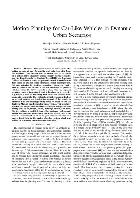Pdf Motion Planning For Car Like Vehicles In Dynamic Urban Scenarios
