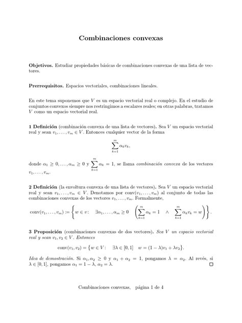 Convex Combinations Es Pdf Espacio Vectorial Conjunto Convexo
