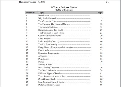 Acc501business Finance Virtual University Lesson Handouts Pdf Tajassus
