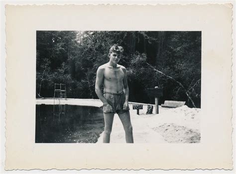 Handsome Shirtless Swimsuit Man W Wavy Curly Hair Swimming Pool Photo