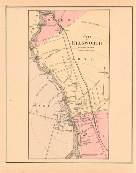 Colbys 1884 Map Of The City Of Ellsworth Hancock Co Maine Art