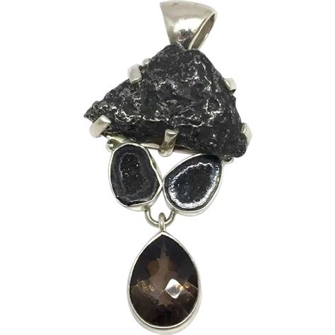 Meteorite Geode And Quartz Pendant Sterling Silver Gem